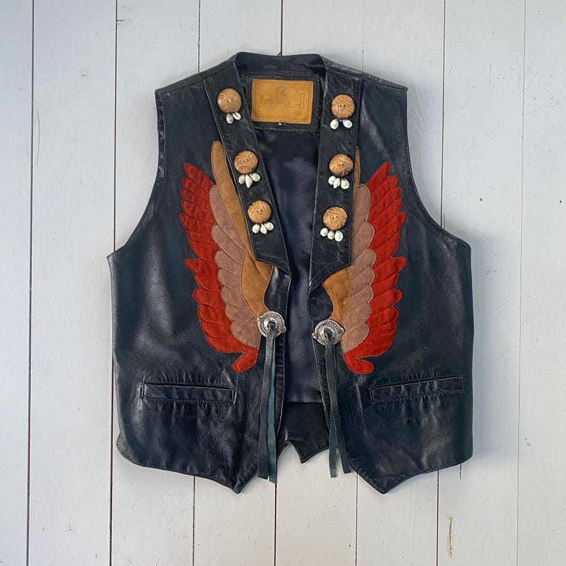1970s Native American Vintage Biker Vest Waistcoat Appliquéd Eagle ...