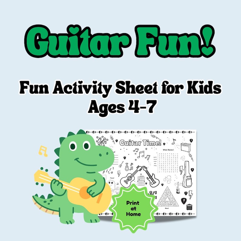 Guitar Time Activity Sheet for Kids | Music Printable With Word Search ...