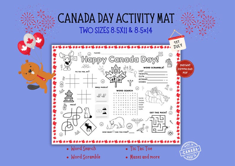 Canada Day Activity Sheets: Printable Games, Puzzles, Coloring (digital ...