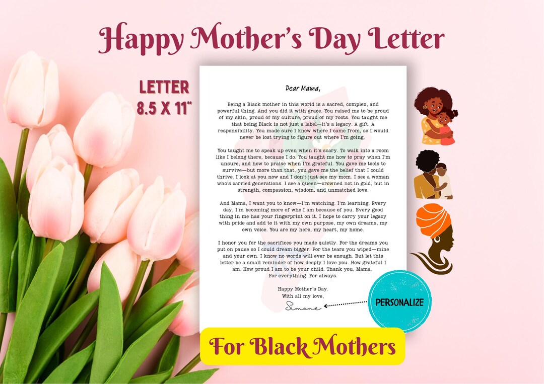 Personalized Mother's Day Letter: Gift for Black Mom (digital Download ...