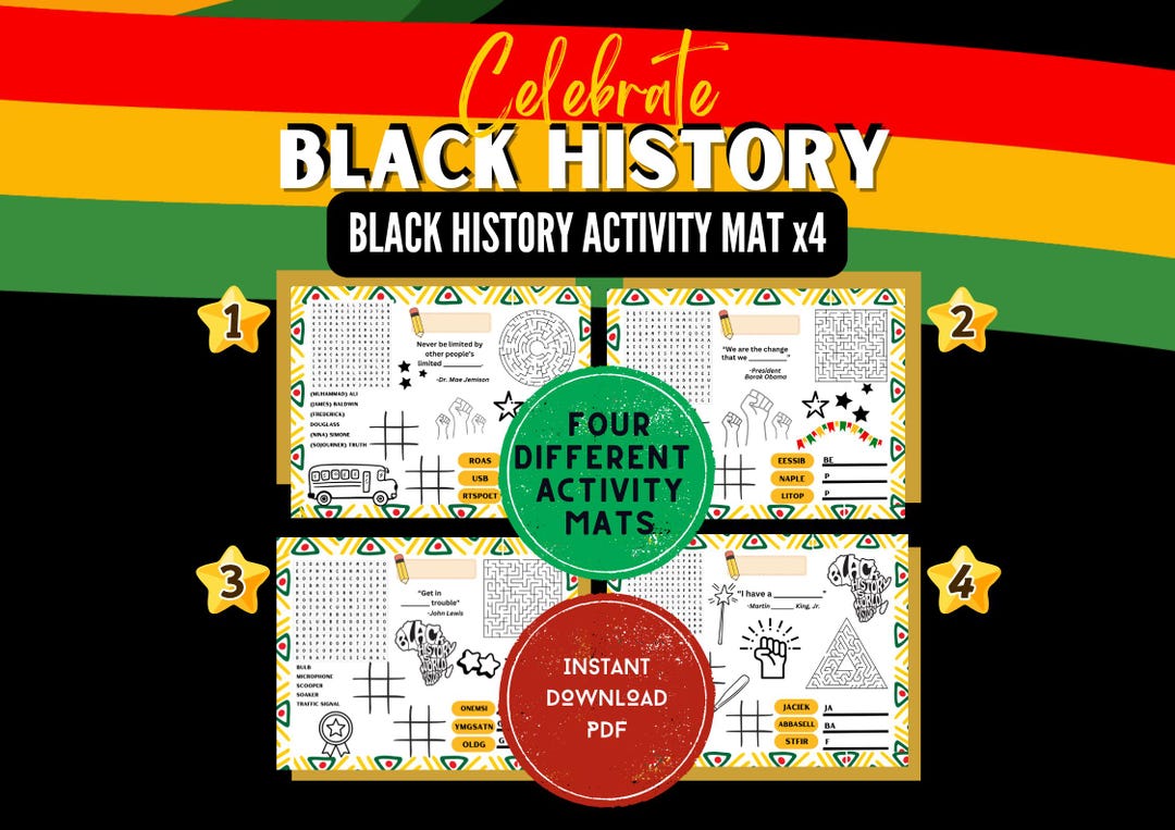 Black History Month Placemats | Four Kids Games for Black History ...