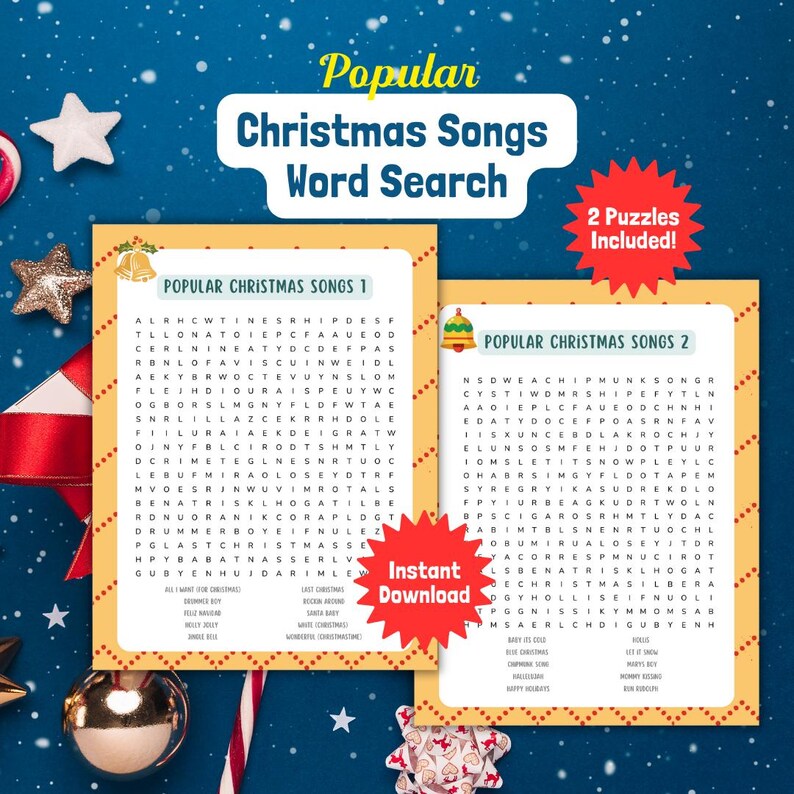 Christmas Songs Word Search Puzzle: Holiday Group Activity (digital ...
