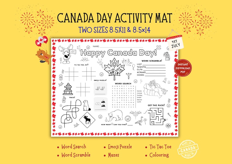 Canada Day Activity Sheets: Printable Games, Puzzles, Coloring (digital ...