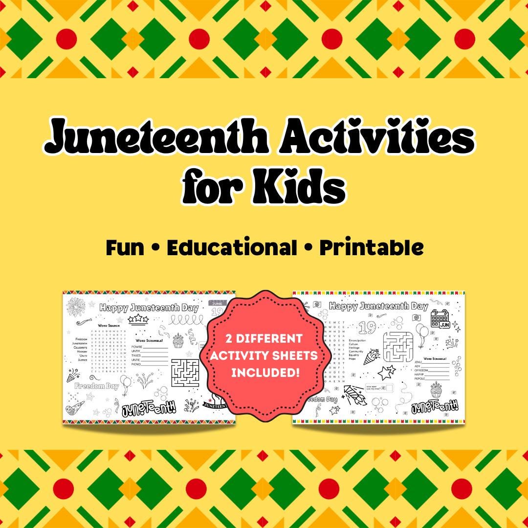 Juneteenth Activity Sheets for Kids | 2 Printable Puzzle Pages | Word ...