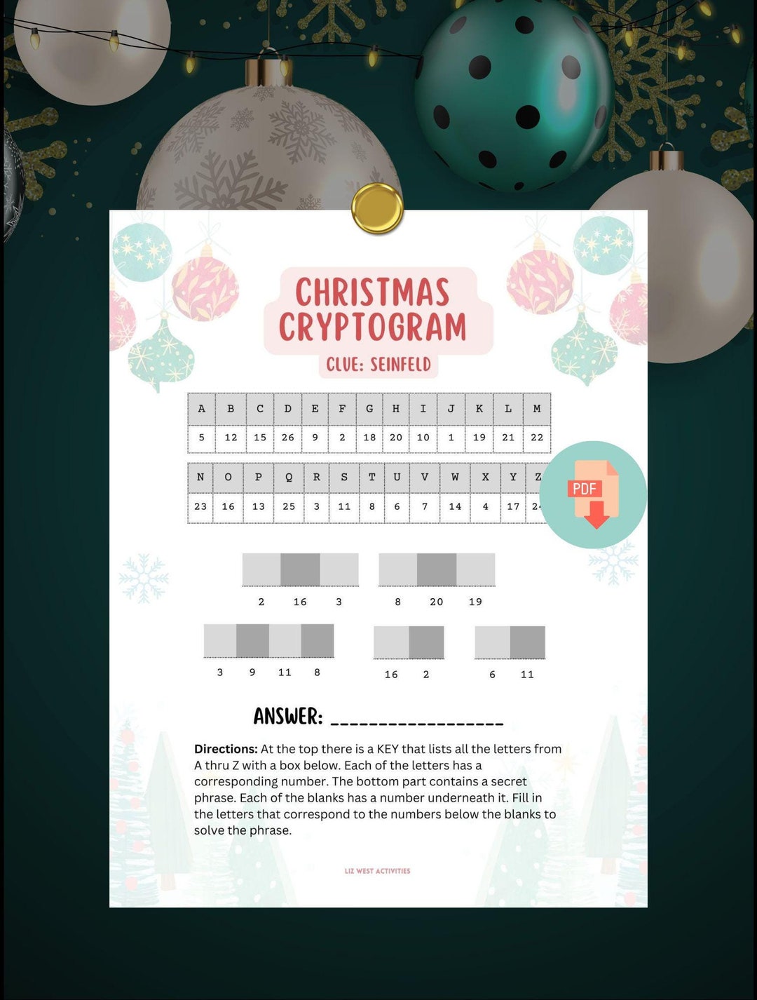 Christmas Seinfeld Printable Cryptogram Puzzle | Christmas TV Shows ...