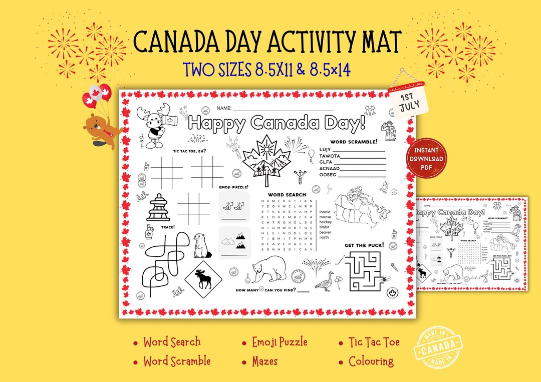Canada Day Activity Sheets: Printable Games, Puzzles, Coloring (digital ...