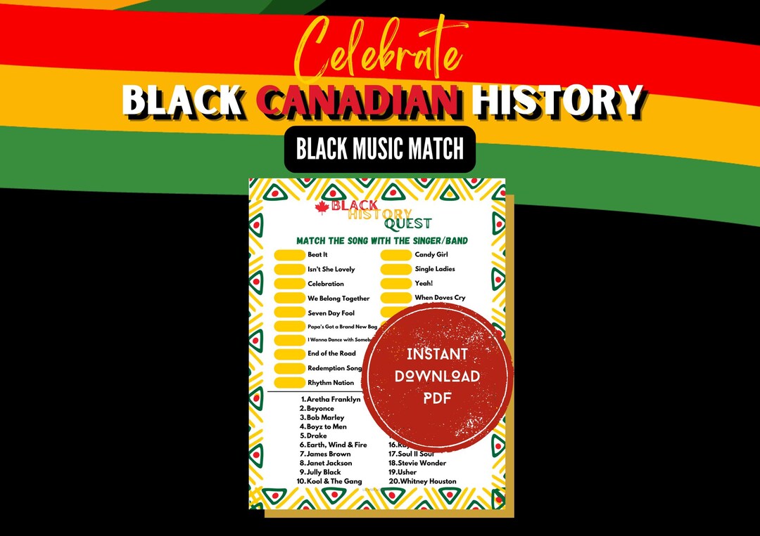Black History Music Trivia Game: Canadian & US Artists (printable) - Etsy
