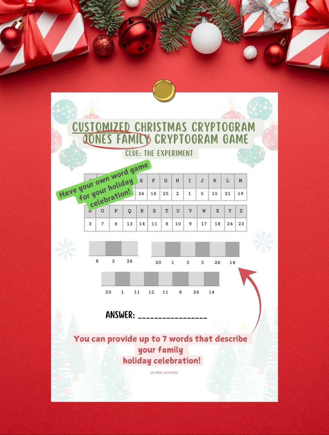 Christmas Printable Cryptogram Puzzle | Custom Made Cryptograms | Large ...