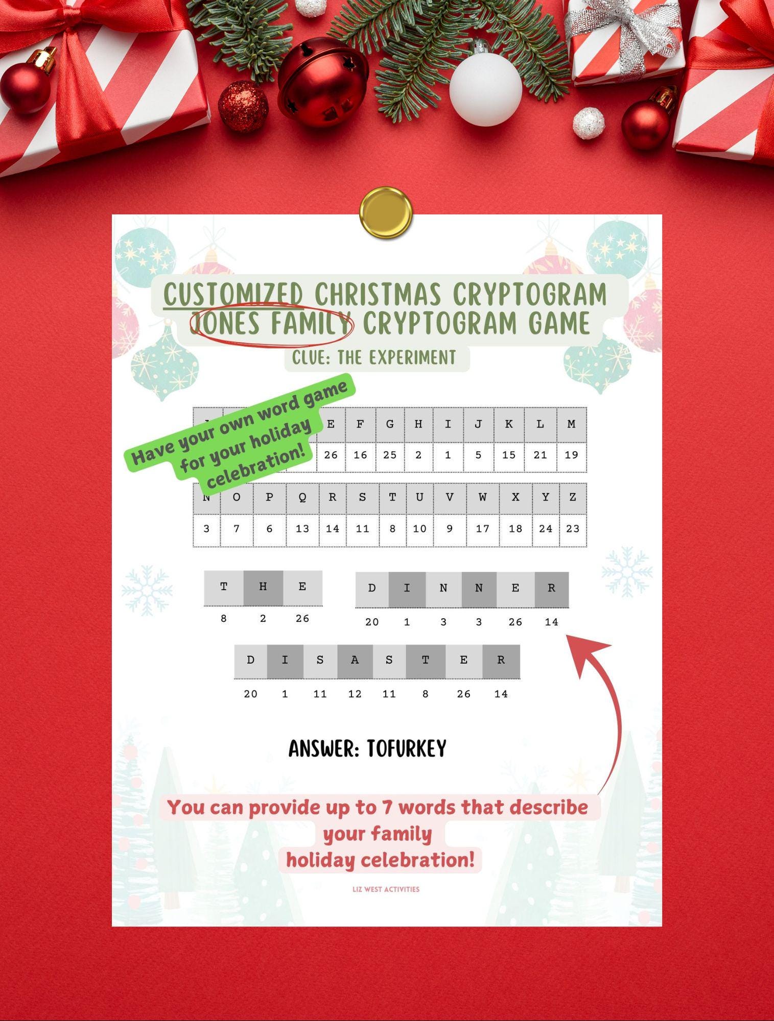Christmas Printable Cryptogram Puzzle | Custom Made Cryptograms | Large ...