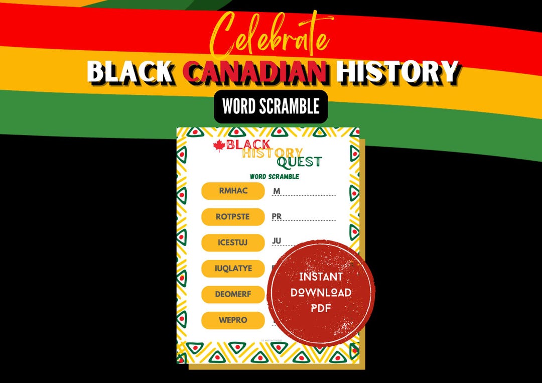Canadian Black History Month Word Scramble Puzzle (PDF) - Etsy