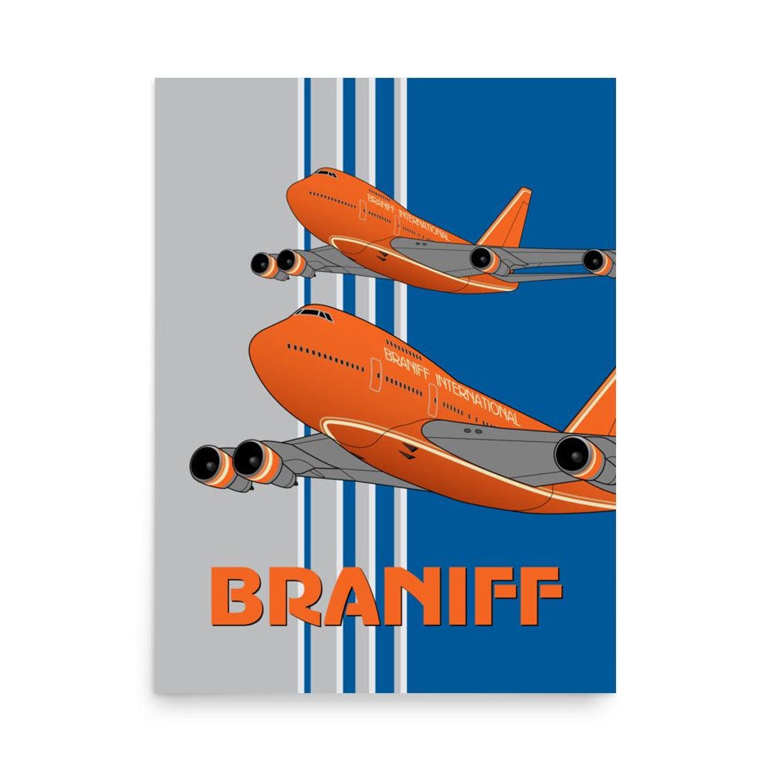 Poster Braniff Boeing 747 Inflight 1978 Ultra Space Color Scheme Orange ...