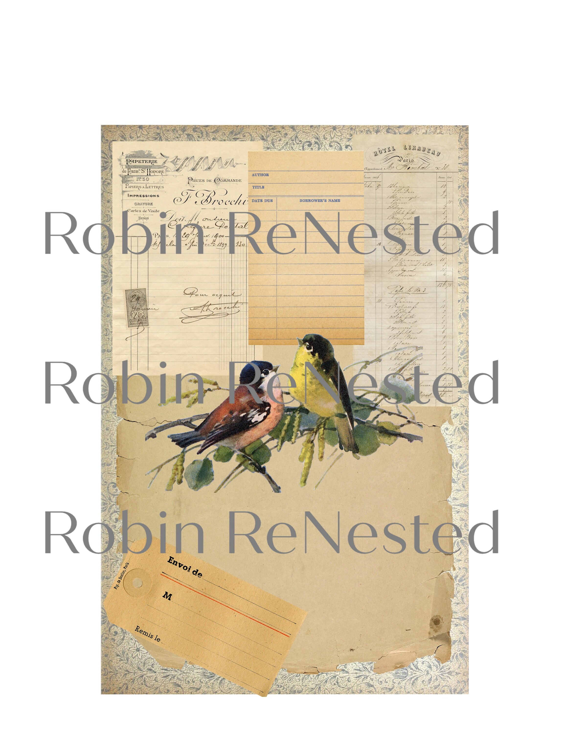 Birds Collage Printable Paper Kit, Ephemera , Junk Journal Pages ...