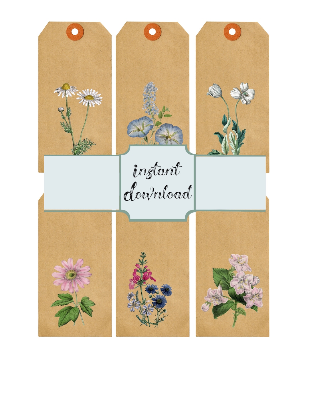 Printable Wildflower Tags, Digital Download Journal Spots, Vintage ...