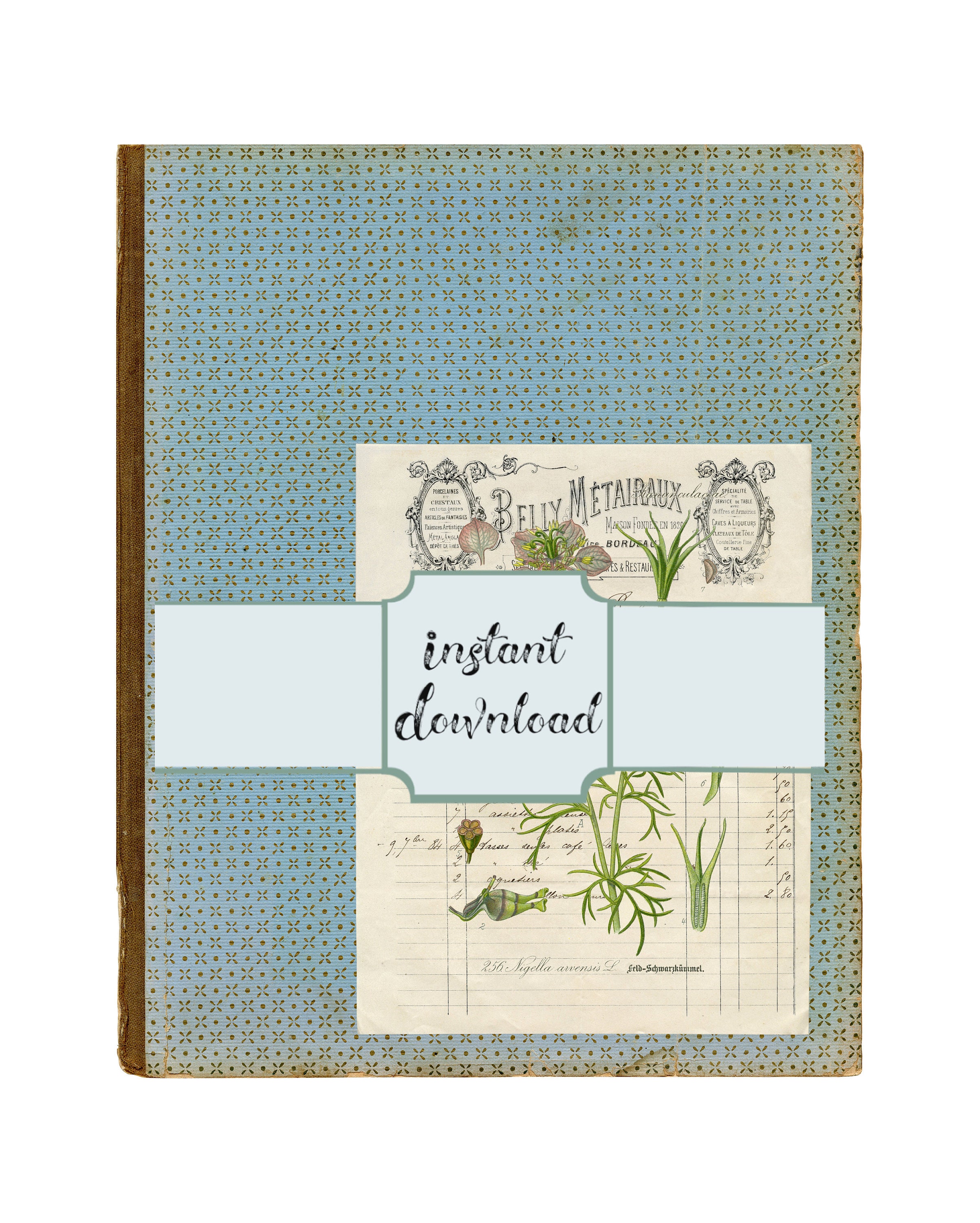 Blue Background Ephemera, Printable Pack, Scrapbook Paper Set, Digi Kit ...