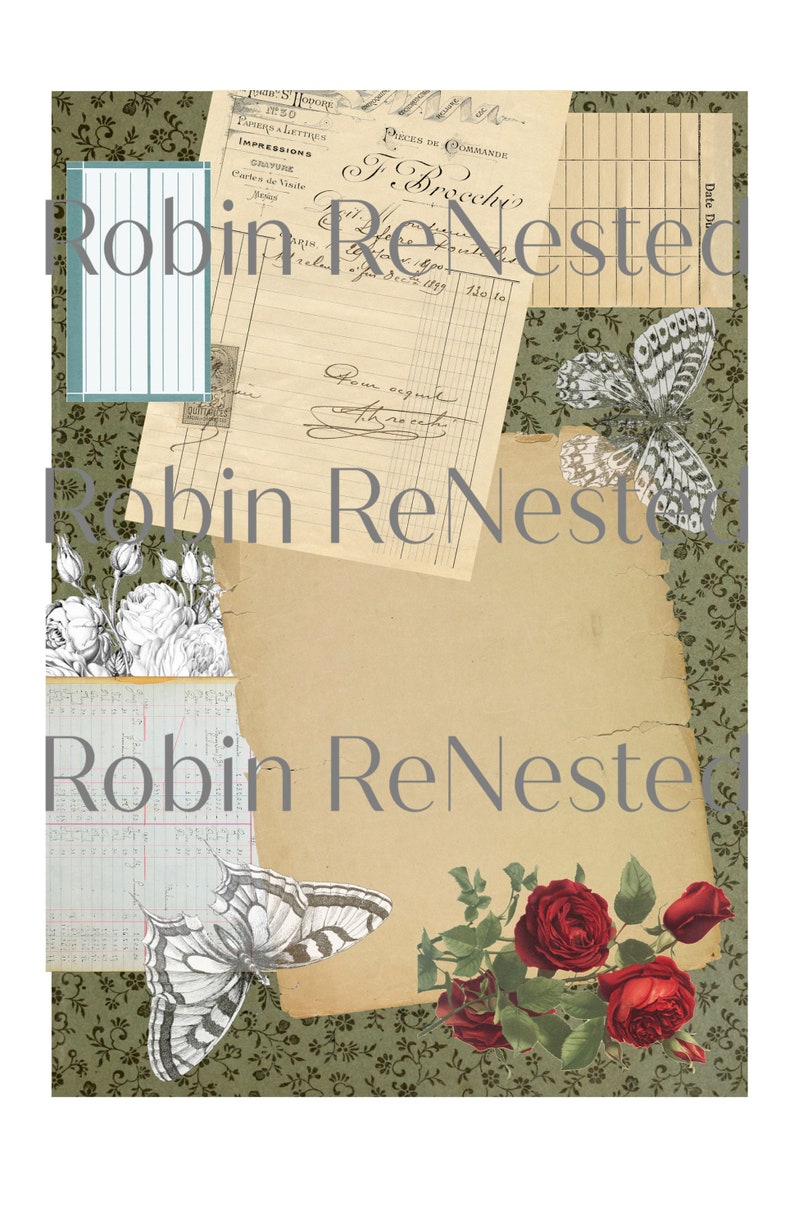 Rose Pattern Printable Paper Kit, Stripes and Roses, Junk Journal Pages ...