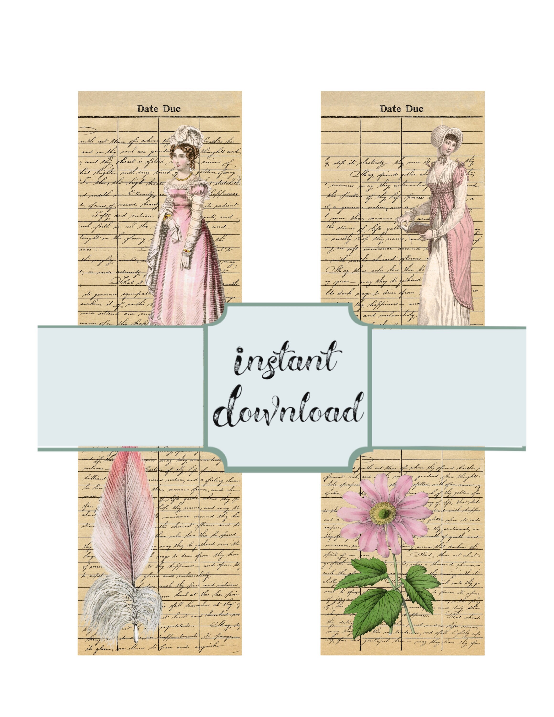 Pink Ladies Library Card Digital Simple Shabby Book Digital - Etsy