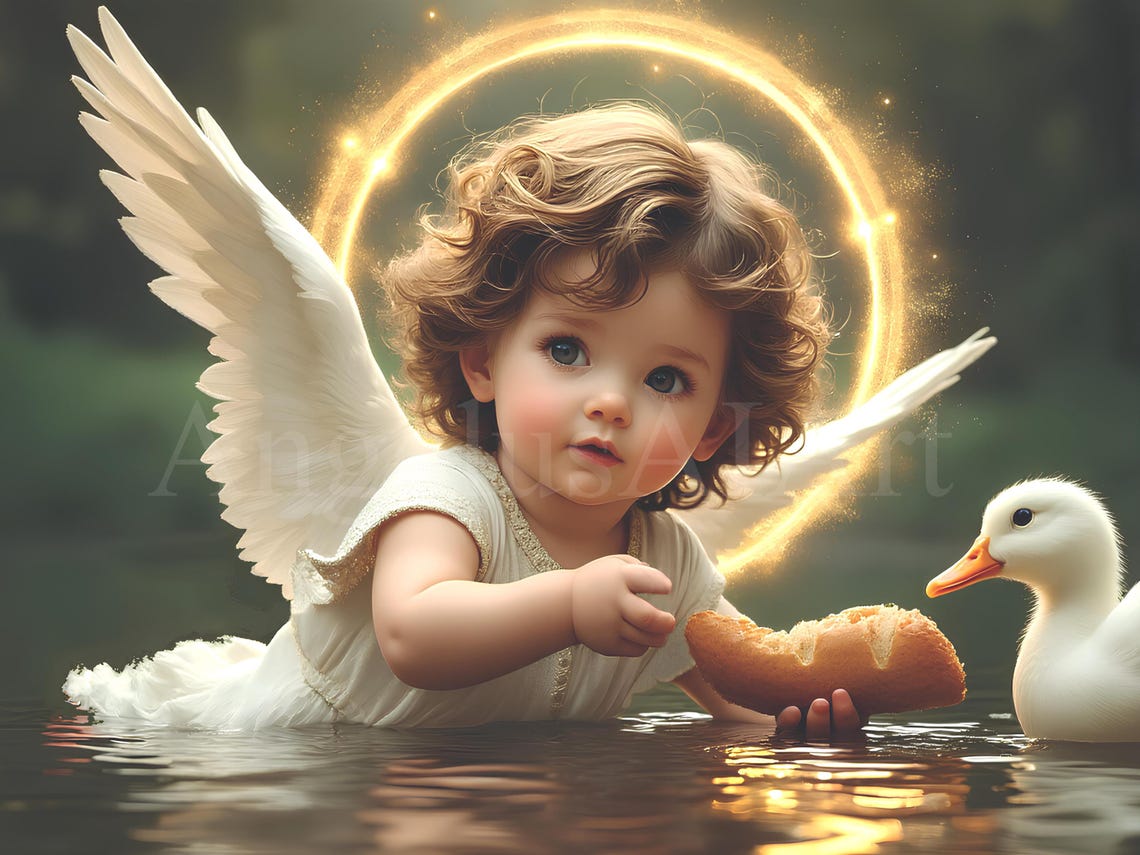 Heavenly Cherub and Adorable Duck: Instant Digital Download for ...