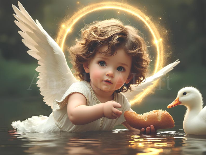 Heavenly Cherub and Adorable Duck: Instant Digital Download for ...