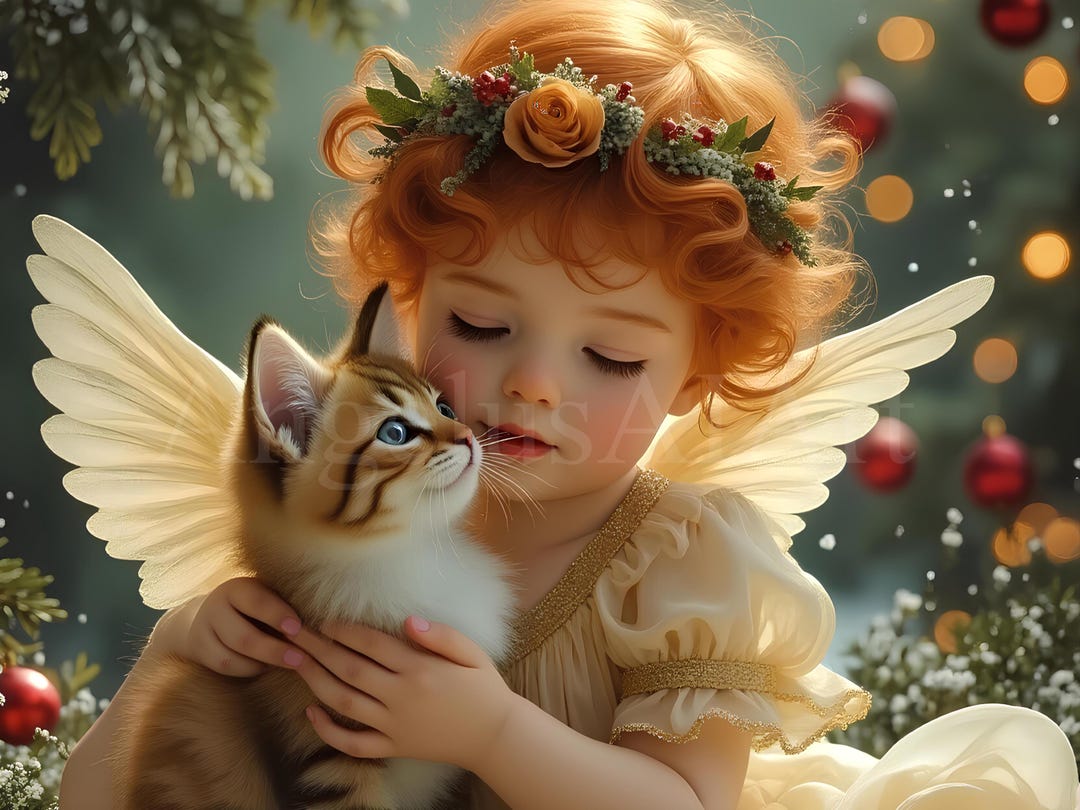 Cherub With Kitten, Angel, Ai-generated, Instant Digital Download ...