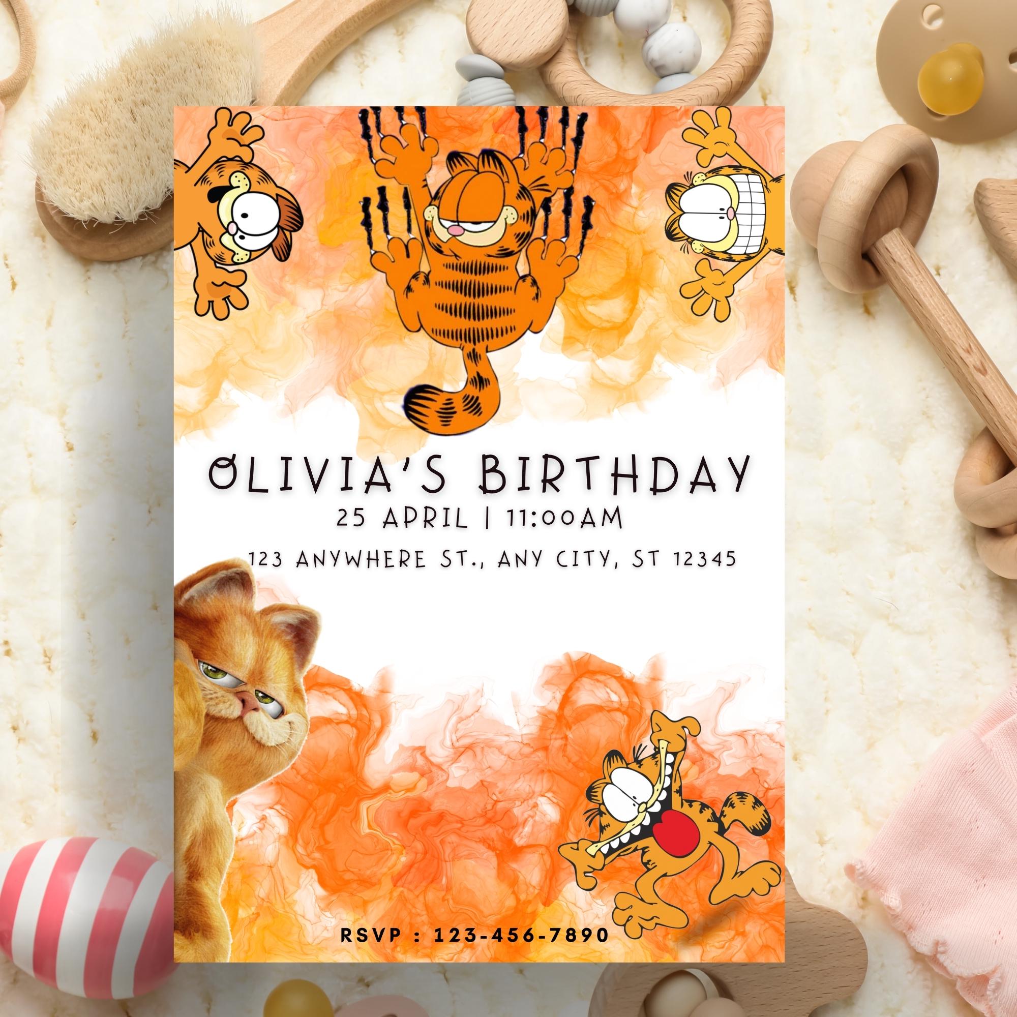 Editable Garfield Birthday Invitation for Kids Party Invite ...