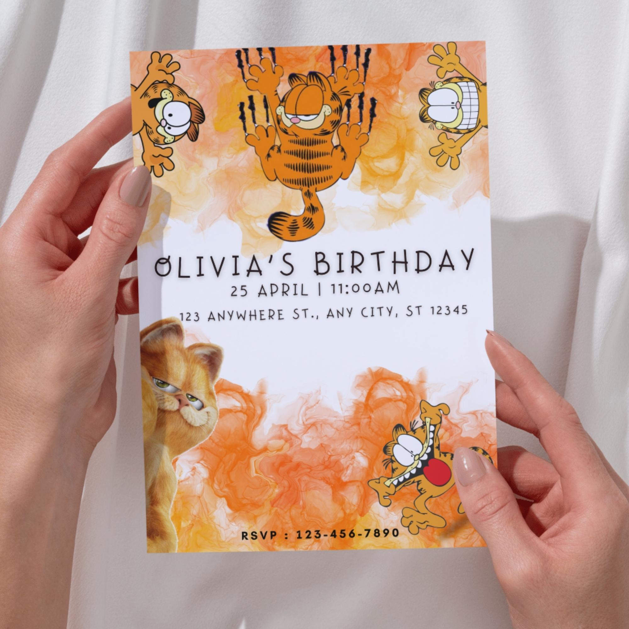 Editable Garfield Birthday Invitation for Kids Party Invite ...