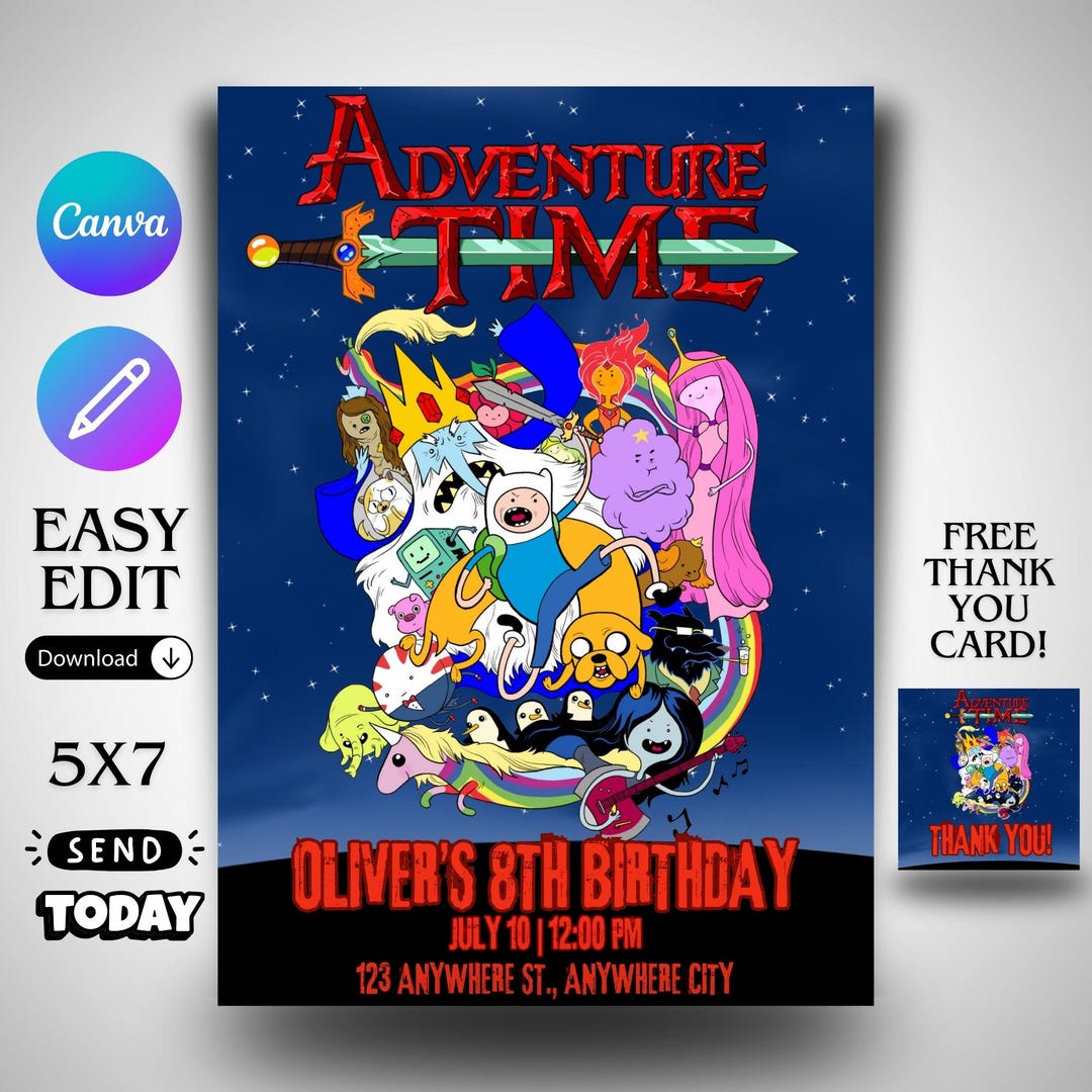 Editable Adventure Time Birthday Invitation for Kids, Printable ...