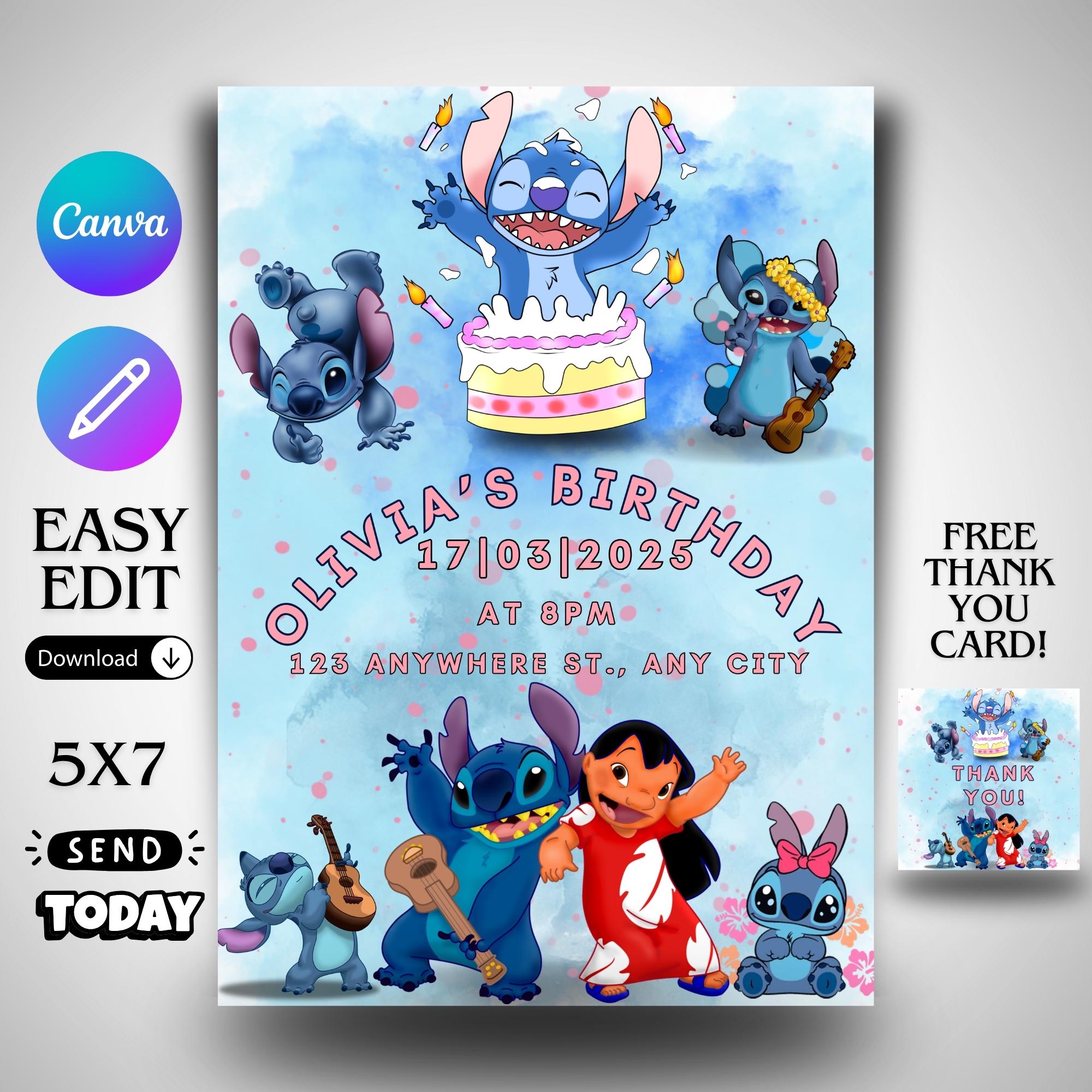 Editable Stitch Birthday Invitation, Printable Template Cute Colorful ...