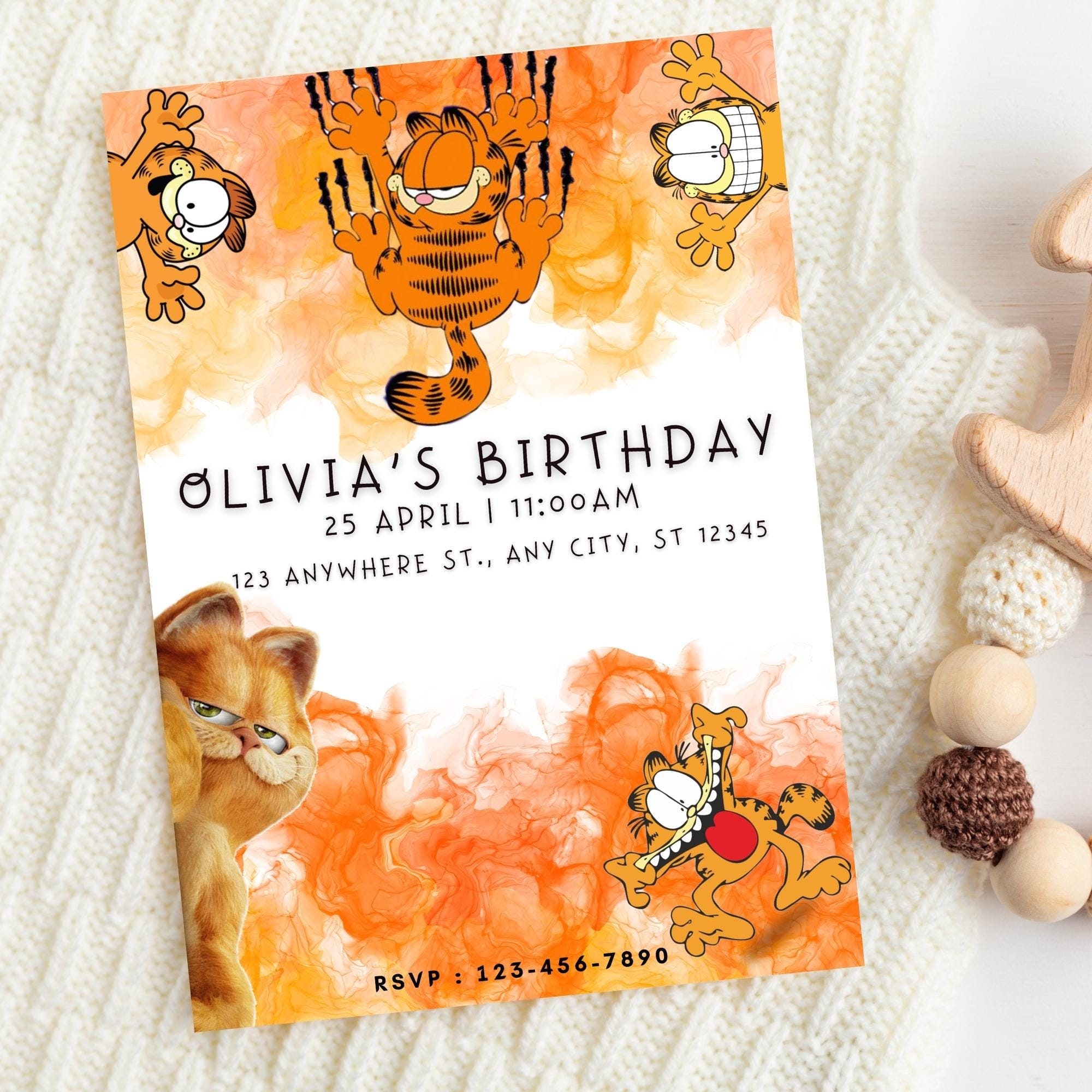 Editable Garfield Birthday Invitation for Kids Party Invite ...