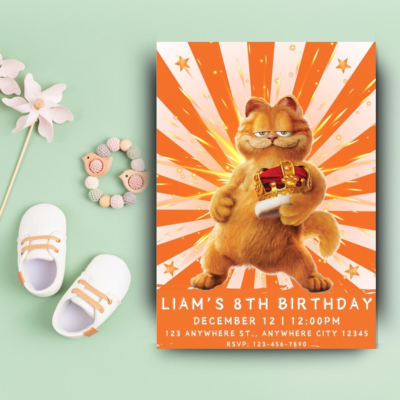 Printable Garfield Birthday Invitation, Garfield Themed Party Card ...