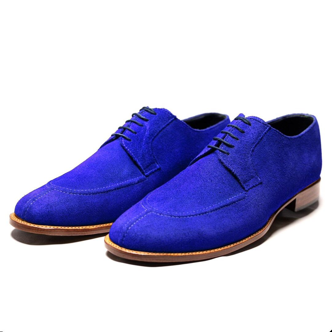 Handmade Suede Leather Blue Derby Shoes: Formal Office Dress Shoes for ...