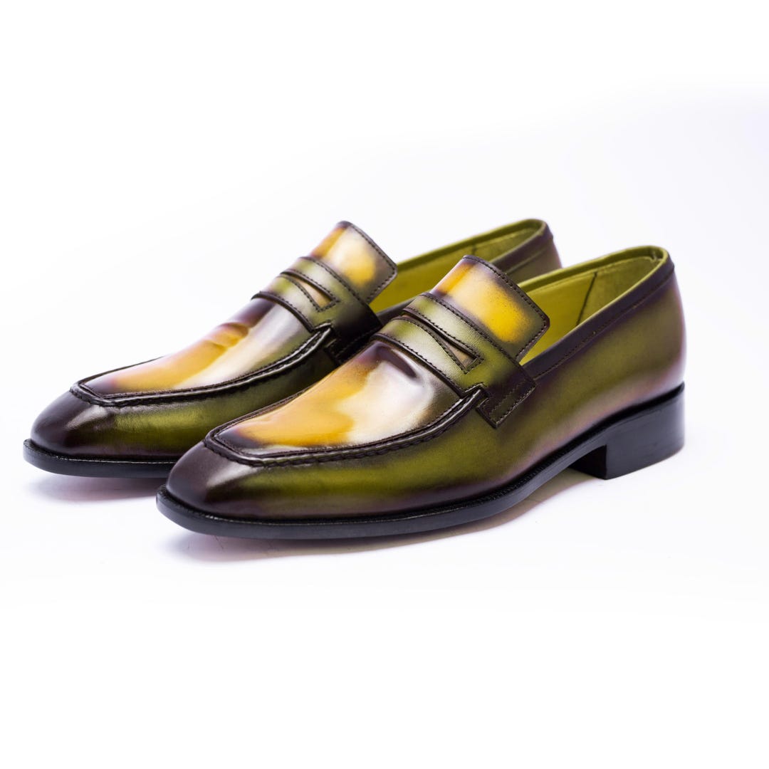 Handmade Leather Loafers: Yellow Moccasin Dress Shoes for Men for Men ...