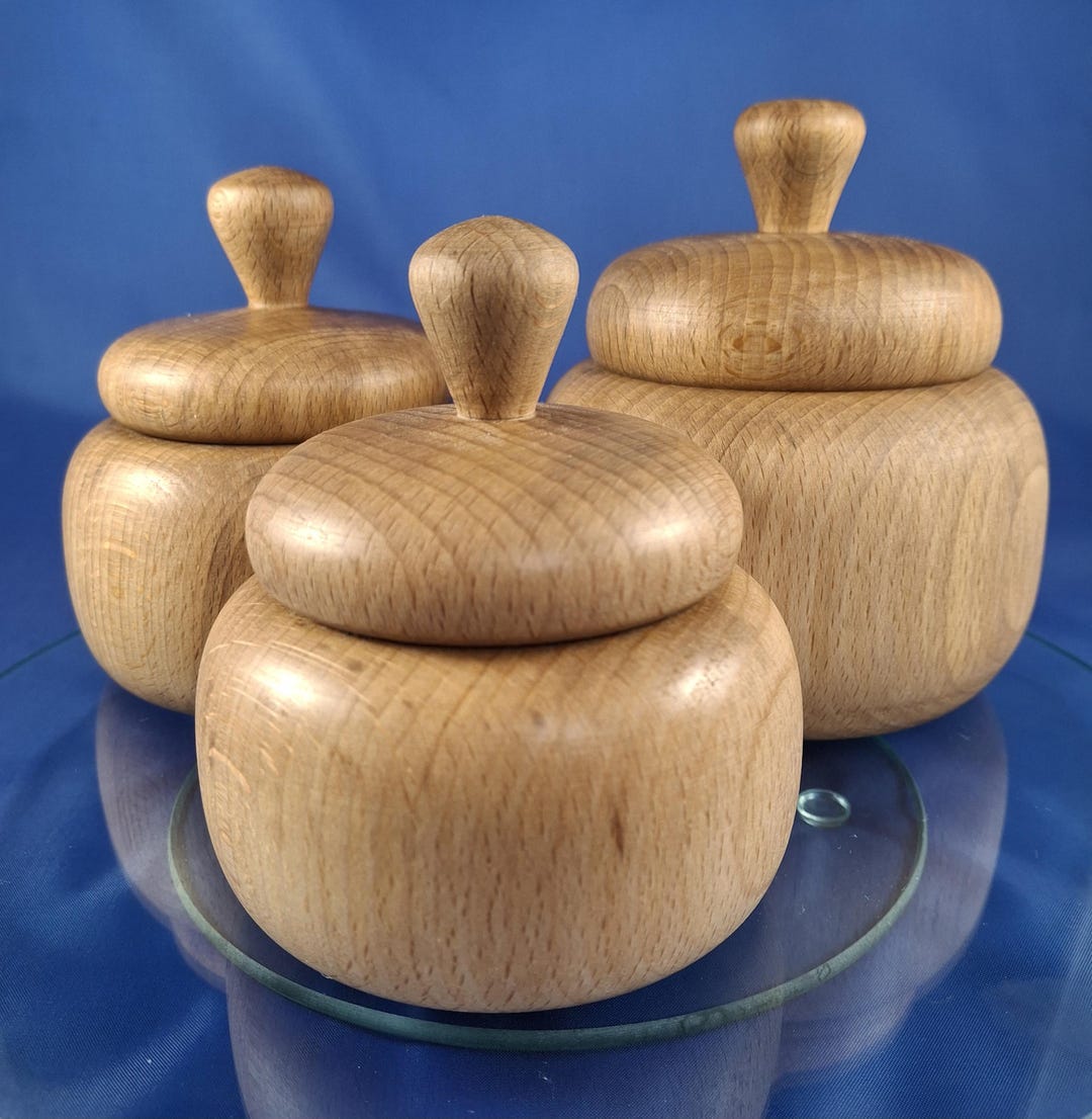 Handmade Set of Three Spice Containers Crafted From Beech Wood, Spice ...