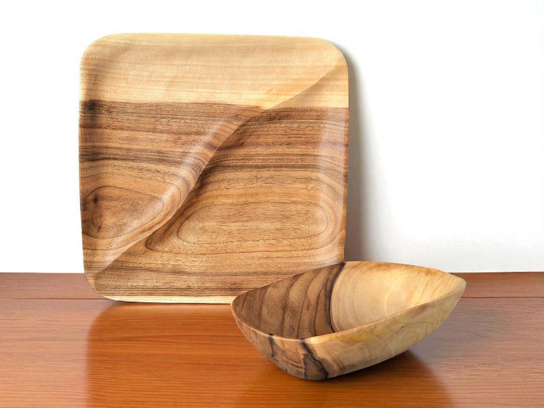 Rustic Walnut Kitchen Set: Yin-yang Bowl & Handmade Wood Tray - Etsy
