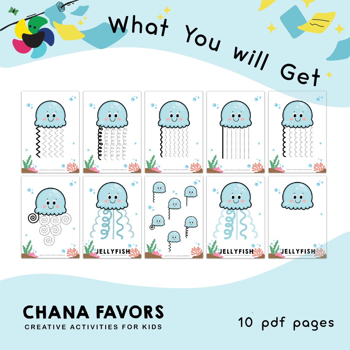 Jellyfish Wavy Lines printable Preschool Resources - Etsy