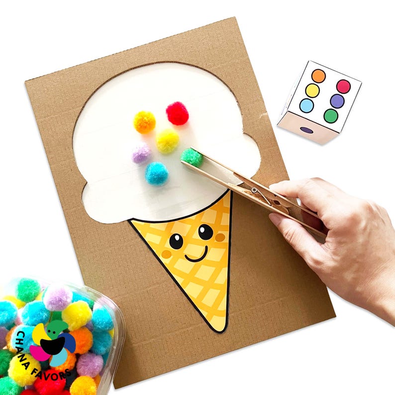 Pom Pom Ice Cream Game: Color Matching Fine Motor Skills (printable PDF ...