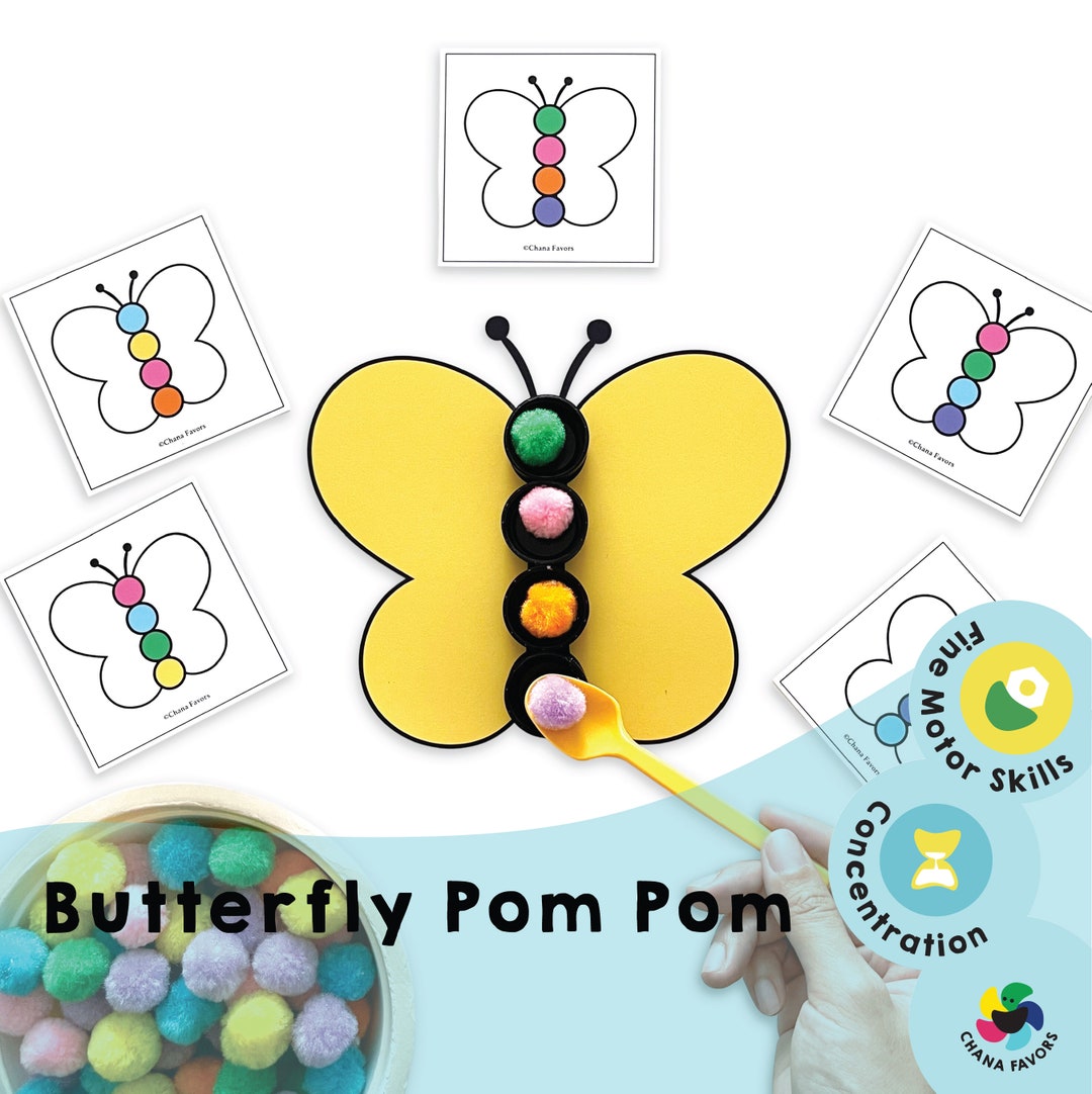 Butterfly Pom Pom Activity: Color Matching Fine Motor Skills (printable ...