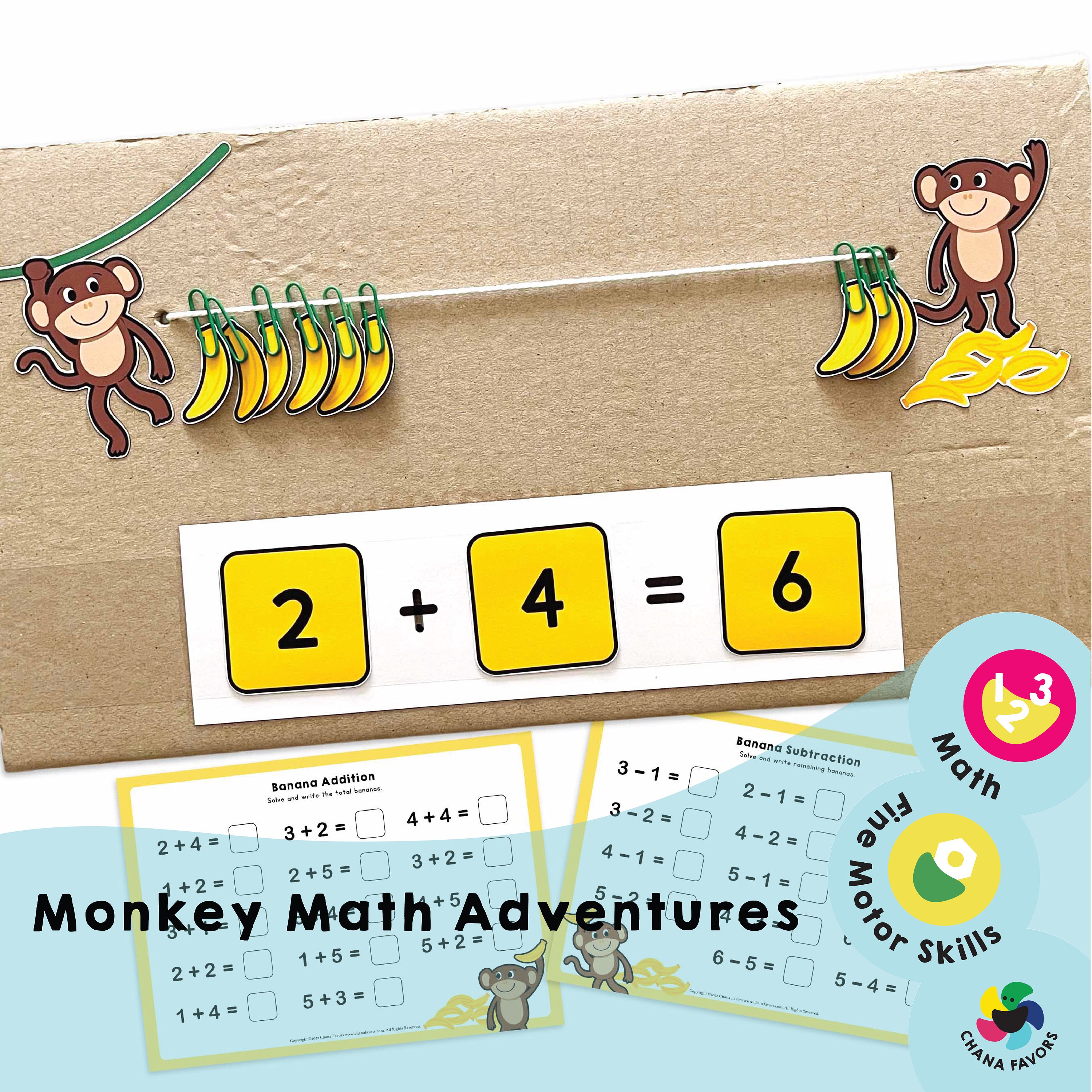 Monkey Math Adventures Printables: Interactive Learning Count, Add ...
