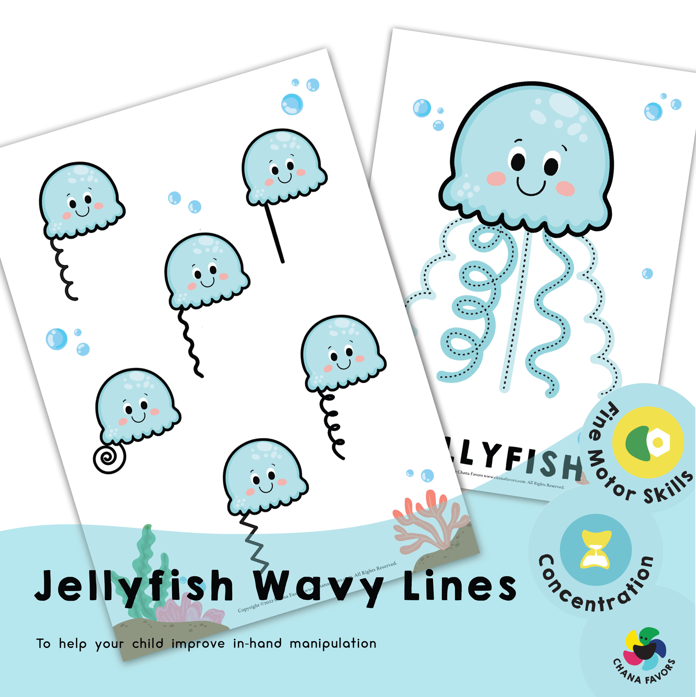 Jellyfish Wavy Lines printable Preschool Resources - Etsy