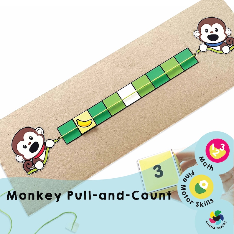Monkey Pull and Count Game: Fine Motor Skills Printable (PDF) - Etsy UK