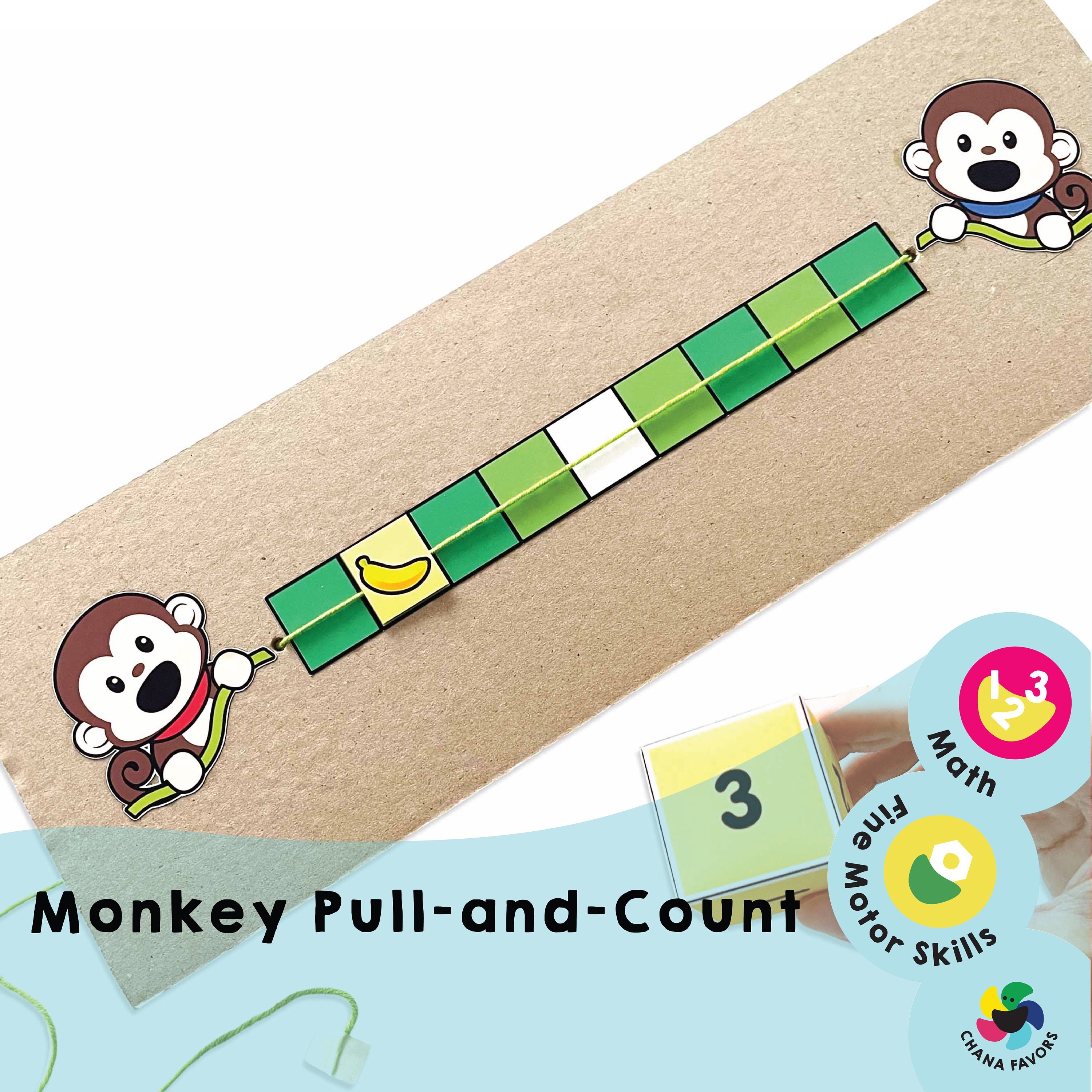 Monkey Pull and Count: juego imprimible de habilidades numéricas y de ...