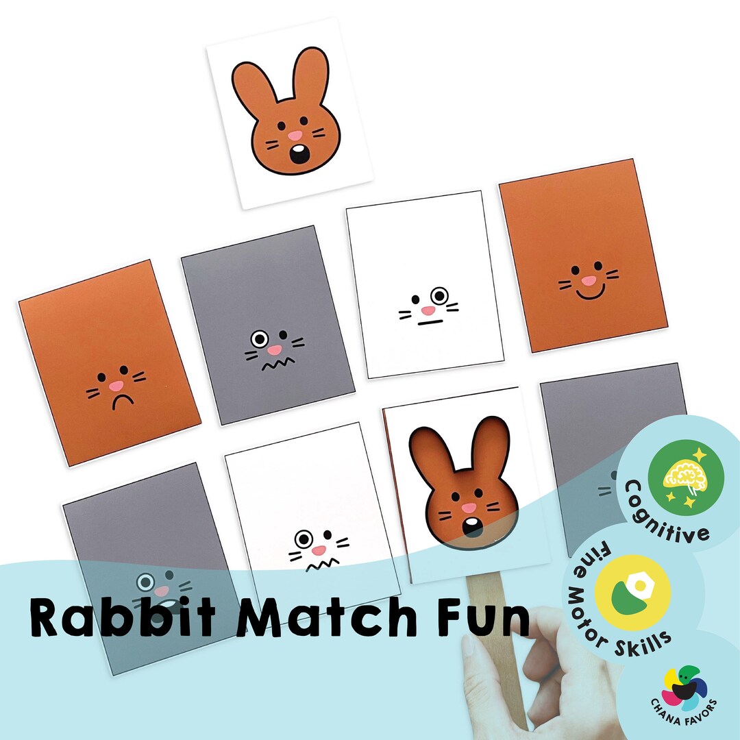 Rabbit Matching Game: Kids' Fine Motor Skill Activity (printable PDF ...