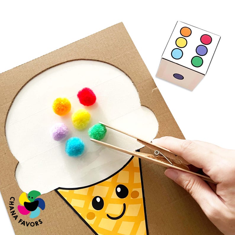Pom Pom Ice Cream Game: Color Matching Fine Motor Skills (printable PDF ...