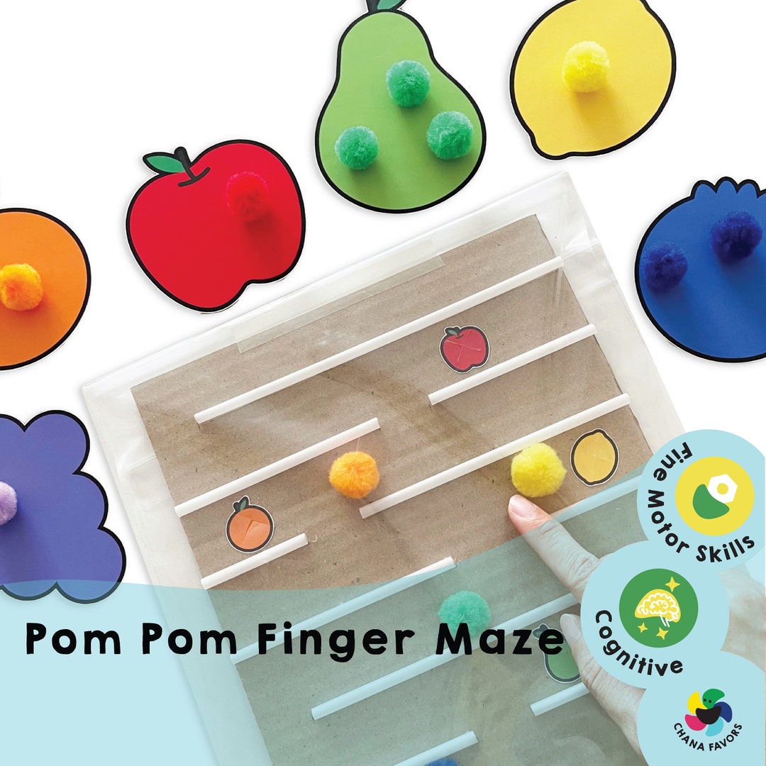 Pom Pom Finger Maze colorful Fruit Sorting Game Educational Activity ...