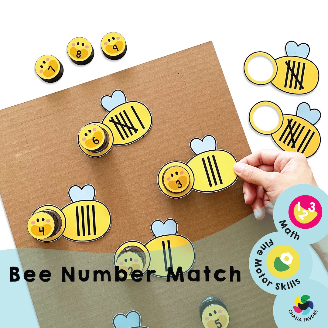 Bee Number Match Printable Fun Educational Pre-math Game Develop Fine ...