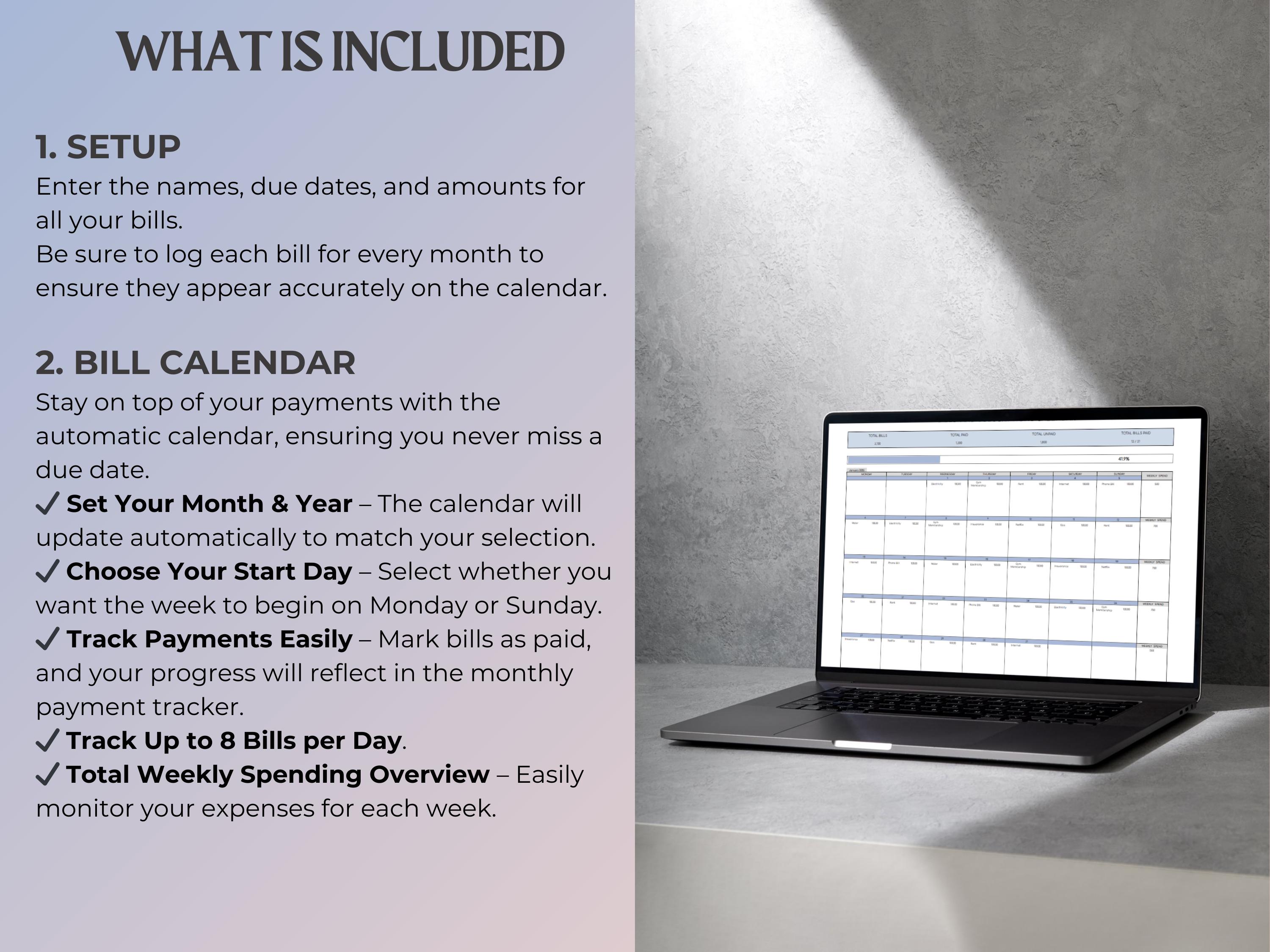 Bill Calendar Monthly I Smart Bill Planner I Bill Payment Dashboard I ...