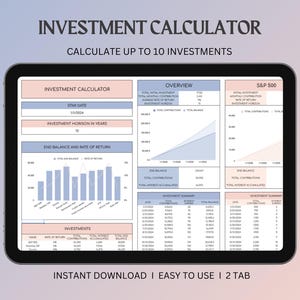 Investment Tracker Spreadsheet I Financial Calculator Spreadsheet ...