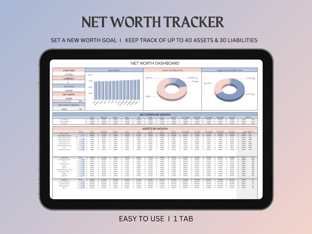 Net Worth Tracker Spreadsheet for Google Sheets, Net Worth Calculator ...