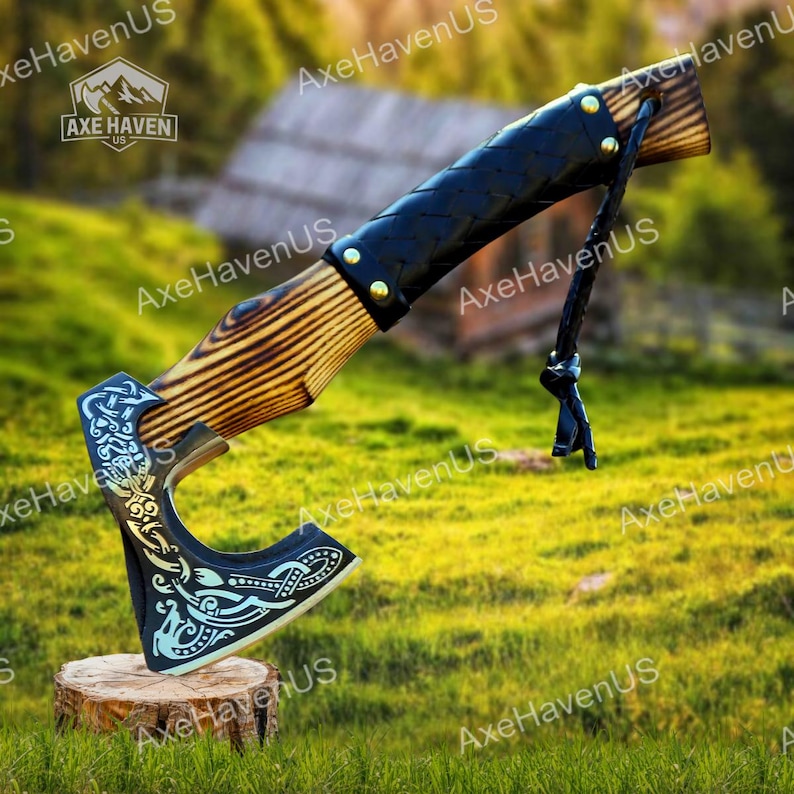Custom Handmade Viking Axe Carbon Steel Medieval Warrior Axe With Ash ...