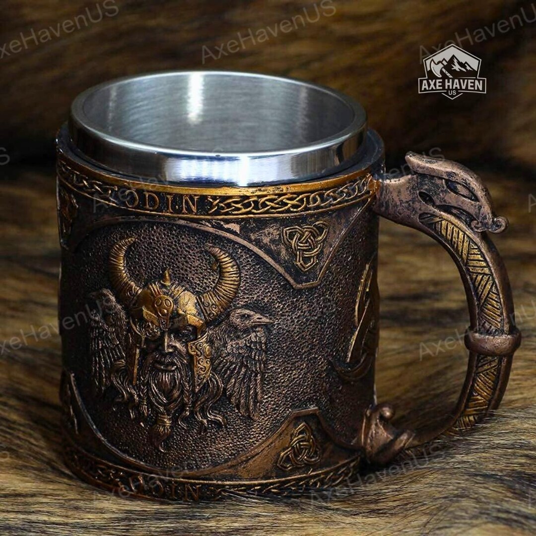Nordic Viking Mug With Raven & Dragon Odin Tankard Handmade ...