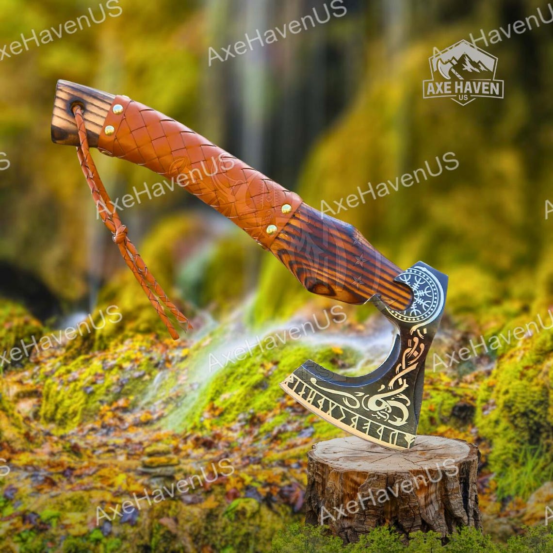 Custom Forged Carbon Steel Viking Axe: Rosewood Shaft, Leather Sheath ...